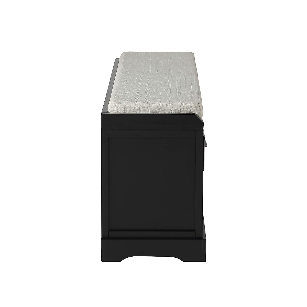 SOFTSEA Wood Storage Bench with Cushion, 3 Drawers and 3 Rattan Baskets for Entryway, Hallway, Living Room (Black)