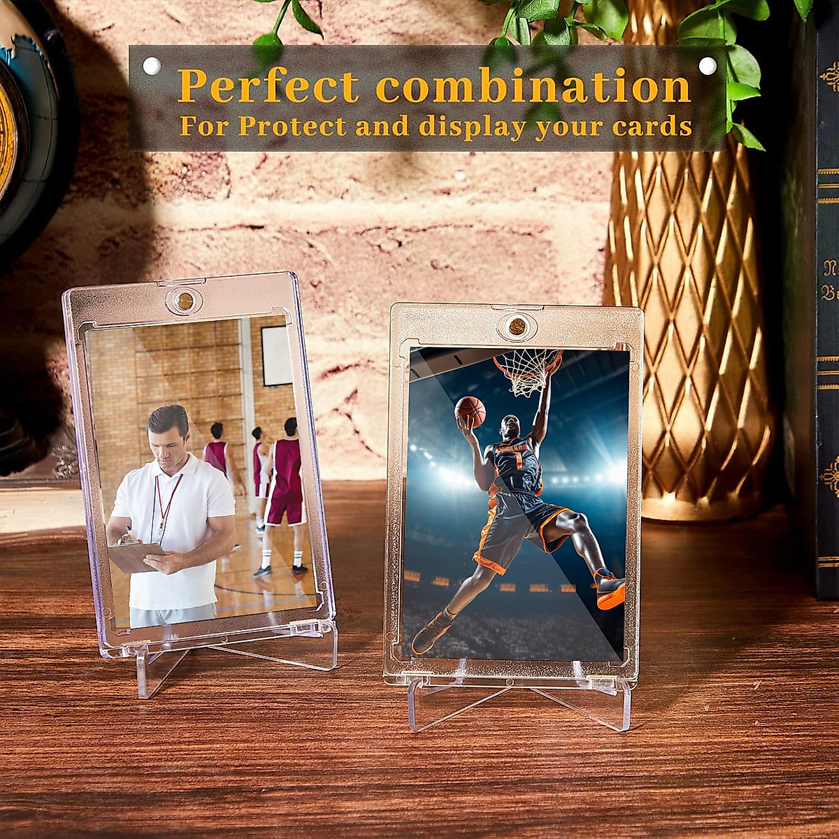 Chinco 20 Pieces Magnetic Card Holders Card Cares with 10 Packs Clear Acrylic Stands 35 Pt Clear Trading Cards Cases Protectors for Sports Card Baseball Card Basketball Card Trading and Display