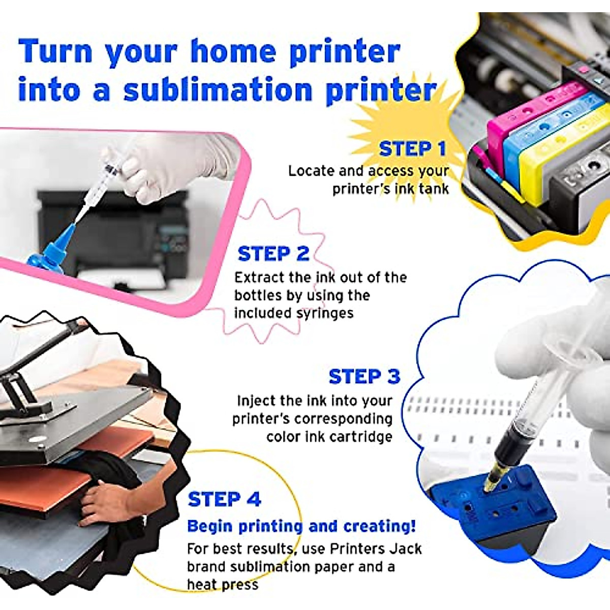Printers Jack Sublimation Ink Refill Eco for Epson EcoTank Supertank Printers ET-2720 ET-2760 ET-2750 ET-15000 ET-4700 ET-3760 WF-7710 WF-7720 400ml/Anti-UV/Eco Series/Offer Free ICC