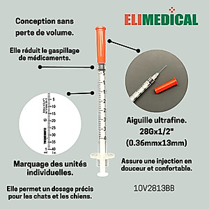 Elimedical Veterinary Syringe U-40 1ml 28G x 1/2" 30pcs/box 10V2813B