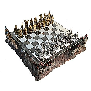 17" Fantasy Good Vs. Evil 3D Chess Set, Bronze & Silver Tone