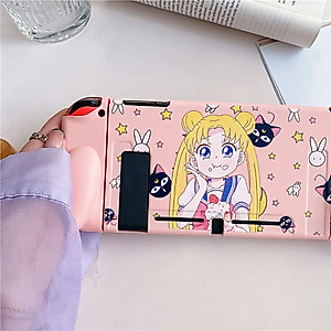 Protective Case for Switch,Cute Sailor Moon Case Compatible with Nintendo Switch,Pink Sailor Moon Game Accessories Soft Slim Grip Cover Shell for Console