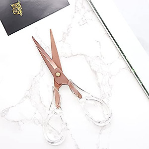 6.5" Rose Gold Scissors Clear Acrylic Handle Craft Office Scissors Professional Fabric Dressmaker Shears for Cutting Fabric, Cloth, Leather, Canvas, Papers (Rose Gold)