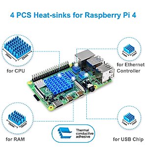 Miuzei Raspberry Pi 4 Case with Fan Cooling , 4 Pcs Aluminum Heat Sinks , Case for Raspberry Pi 4 Model B -Black/Blue (Pi 4 Board Not Included)