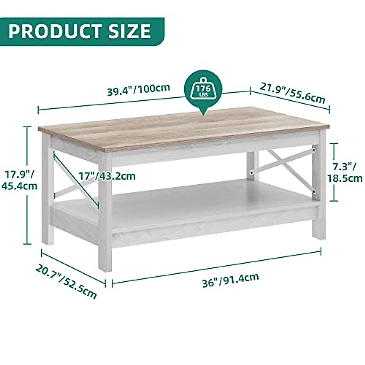 YITAHOME Grey Coffee Table for Living Room,Modern Farmhouse Coffee Table with Storage,2-Tier Center Table for Living Room Wood Living Room Table Accent Cocktail Ends Table with Sturdy Frame