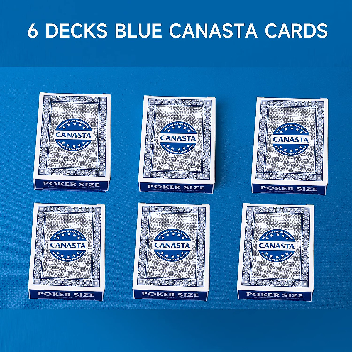 GSE Games & Sports Expert 6-Deck Canasta Cards with Point Values, Includes Canasta and Hand & Foot Game Rules, Traditional Rummy Game Playing Cards (Blue)