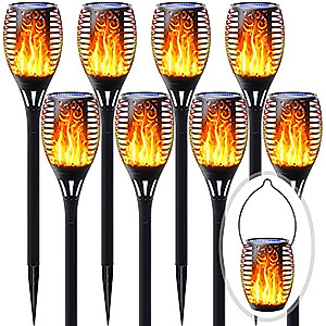 FITSAN 8Pack Solar Torch Light with Flickering Flame, Upgraded 3in1 Solar Lights Outdoor Hanging Lantern, Waterproof Landscape Decoration Lighting for Garden Yard Pathway Driveway, Auto On/Off