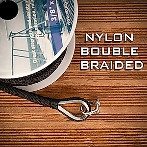 Young Marine Made 3/8 Inch 100FT 150FT Black Nylon Anchor Line Double Braided Anchor Rope/Line with Thimble (3/8" x 100')