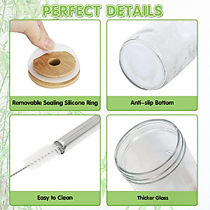 BESTBEL 6 Pack Mason Jar Drinking Glasses with Lids and Straws,24OZ Glass Cups with Bamboo Lids and Straws,Wide Mouth Reusable Smoothie Cups,Iced Coffee Cups,Boba Cup,Bubble Tea Cup
