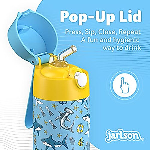 JARLSON kids water bottle with straw - CHARLI - insulated stainless steel water bottle - thermos - girls/boys (Shark 'Mosaic', 18 oz)