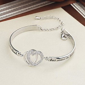 Gzrlyf Not Sister by Blood but Sister by Heart Bracelet Best Friends Gifts for Sister in Law Soul Sister Gifts Unbiological Sister Gifts (White Gold)