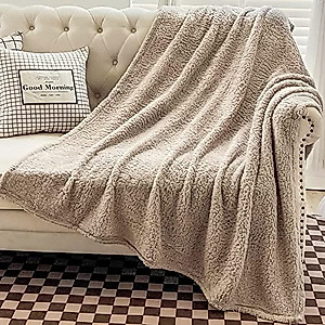 GONAAP Sherpa Fleece Throw Blanket Plush Fluffy Cozy Lightweight Blanket for Bed Sofa Couch Travel(Twin(60"x80"), Taupe)