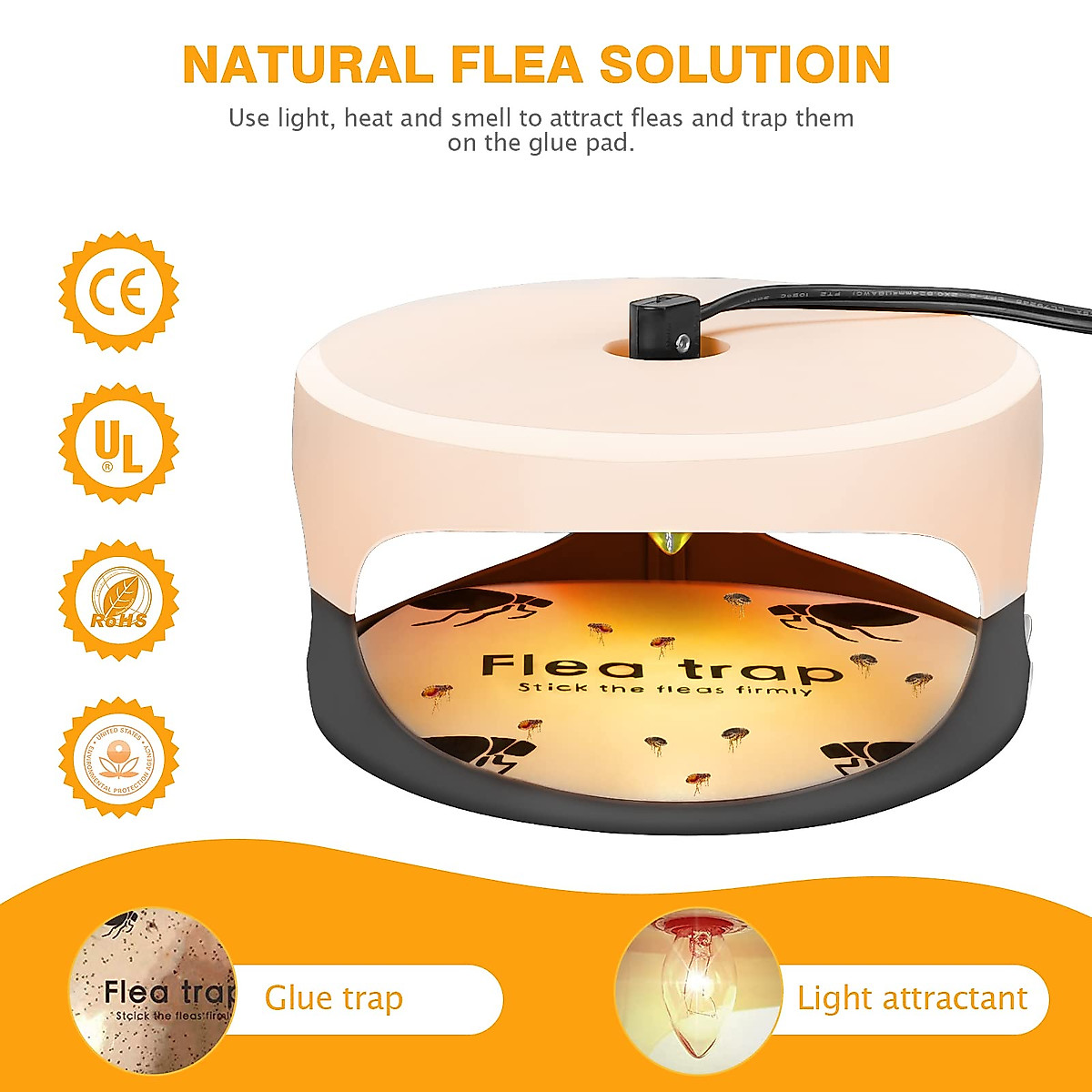 Flea Traps for Inside Your Home 2 Packs, Flea Light Trap for Indoor, Bed Bug Killer with Sticky Pads & Light Bulb Replacement, Natural Flea Insect Infestation Treatment Trap