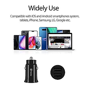 USB Car Charger, 2 Pack Cigarette Lighter USB Charger 4.8A Car Charger Adapter Car Plug Adapter Flush Fit Compatible with iPhone 13/12/11/XR/XS,ipad Air 2/Mini,Samsung Note 9/S10/S9 (2 Pack Black)