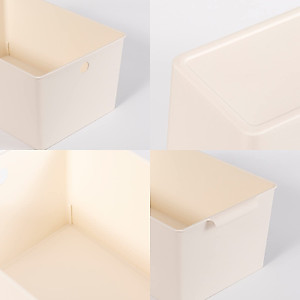 LUFOFOX Set of 2 Plastic Storage Baskets for Shelves with Labels,Small Pantry Organizer,White Storage Tray Baskets for Kitchen,Countertop,Cabinet, Bedroom,Office and Bathroom(Large,White)