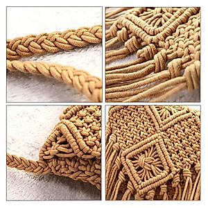 Goclothod Women Crochet Fringed Shoulder Bag Cotton Tassel Crossbody Bag Hippie Beach Purse