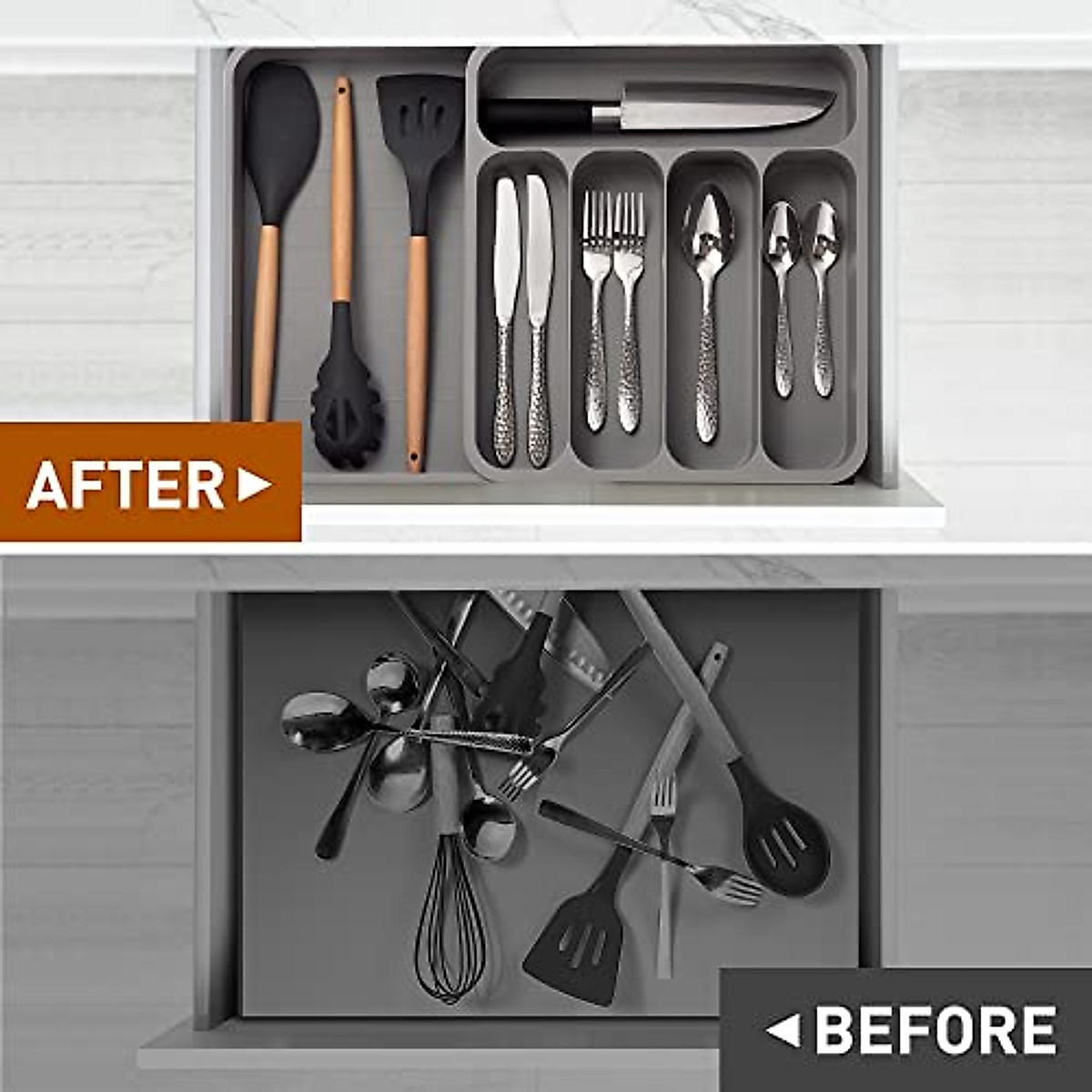 Greenual Expandable Silverware Organizer for Large Utensil Silverware Tray for Drawer Utensil Organizer Cutlery Flatware Organizer for Kitchen Plastic