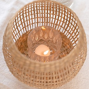 LilaCraft Set 2 Woven Seagrass Lanterns, Boho Wicker Lantern with Round Shape, Decorative Seagrass Candle Holders, Wicker Pendant Light Shade for Kitchen Dinning Room Bedroom