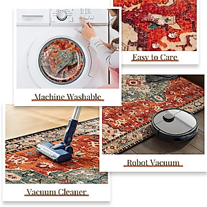 Castage Boho Rug 3x5,Washable Area Rugs for Bedroom Living Room Kitchen Entryway,Small Vintage Bohemian Distressed Non Slip Oriental Tribal Carpet,Retro Rust