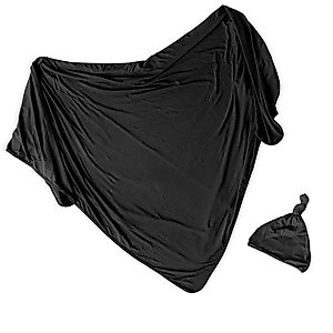 Stroller Society - Newborn Swaddle and Hat Set, Stretchy and Comfortable Baby Swaddle Blanket, Use as Receiving Blanket, Toddler Blanket and More, Black, 47 x 47 inches