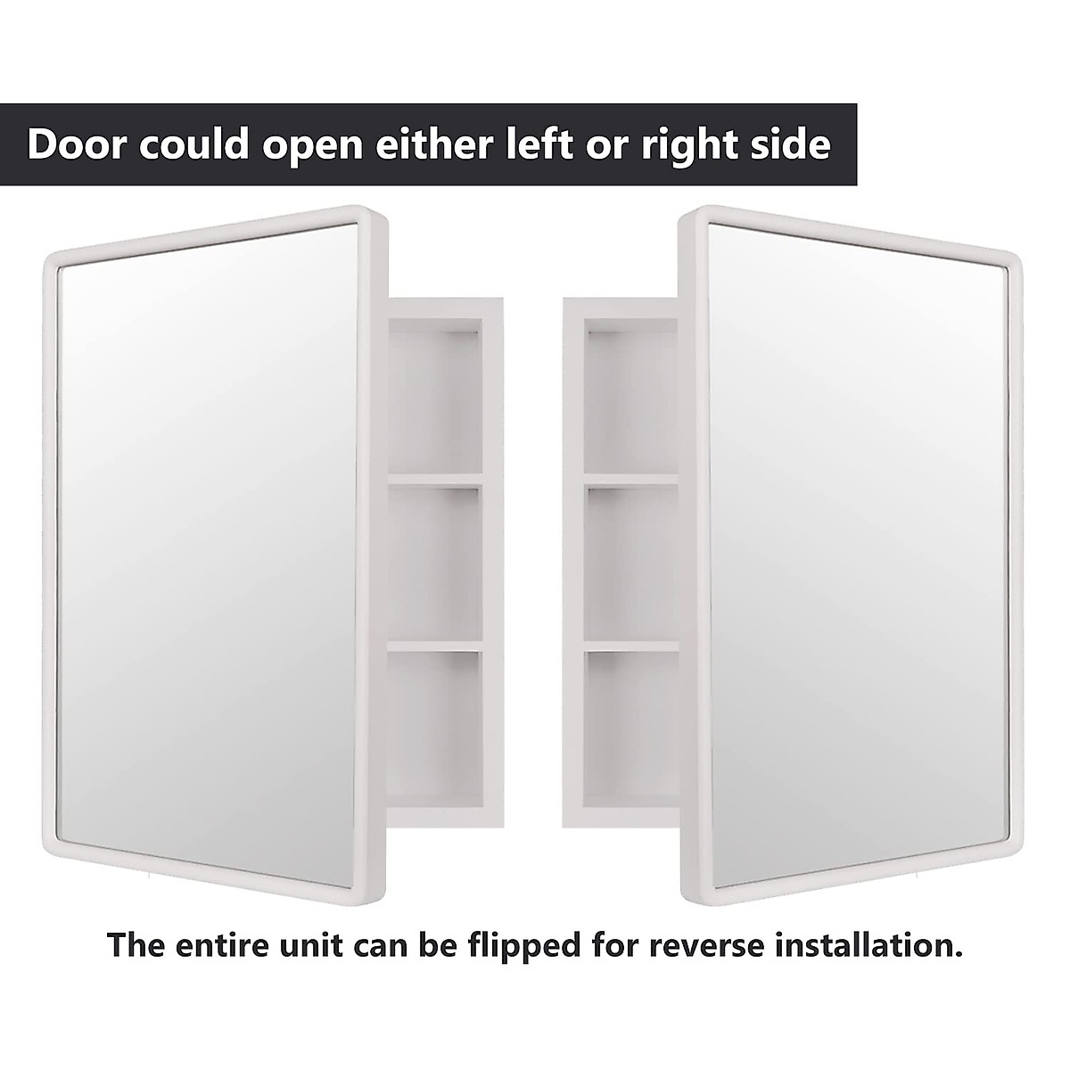 H-A Bathroom Medicine Cabinet with Mirror Solid Wood Framed Bathroom Mirror Cabinet with Storage Wall Mounted Recessed Available 16"x 24" (White)