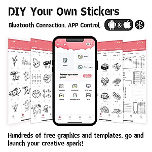 M02 Portable Pocket Printer - Sticker Printer Machine Mini Thermal Printer Bluetooth Sticker Printer with 5 Sheets Colorful Cute Stickers for DIY Journal Fun