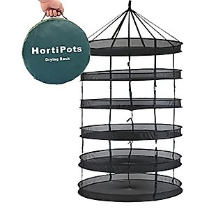 HORTIPOTS Herb Drying Rack 360 Degree Access 3 Feet Clip Adjustable Center Support Straps NO Sagging Fine Mesh Netting (Heavy Duty Clips 3FT)