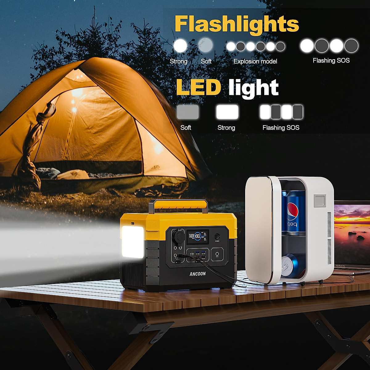 ANCOON Portable Power Station 999Wh, 1200W (Peak 2400W) 3*AC Outlets, 100W USB-C PD Fast Charging Input/Output, Lithium Battery Solar Generator for Home Backup, Outdoor Camping, RVs, Emergency, CPAP