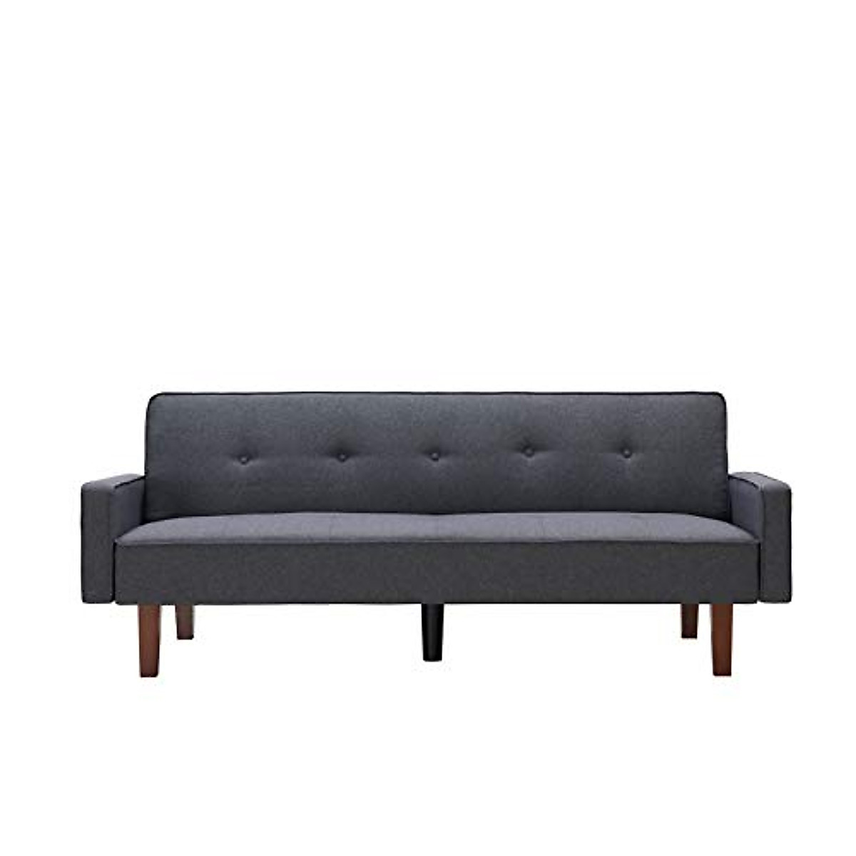 Eafurn Button Tufted Sofa Bed, Linen Fabric Adjustable Sleeper Modern Reversible Convertible Folding Lounge Couch Loveseat Daybed for Living Room with Solid Wood Legs, Dark Grey