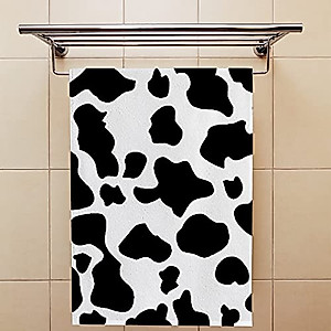 Highly Absorbent Hand Towels,Cow Pattern Print Bath Towel with Single-Side Printing,Fingertip Towels for Bathroom,Kitchen,2 Pcs 30inch x 15inch