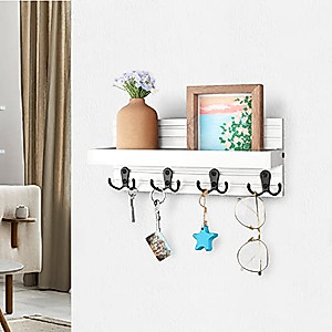 GerayMer Key Holder for Wall, Rustic Key and Mail Holder for Wall, Wood Hanging Key Holder with 4 Double Hooks, Key Rack Mail Organizer for Wall, Wall Organizer Key Hooks for Entryway Hallway