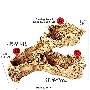 Faux Driftwood Planter Sculpture Multilayer Log Planter Artificial Tree Root Stump Style Flower Pot Indoor&Outdoor Planter (Multilayer)