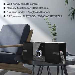 Home CD Stereo Shelf System - 30W Compact Micro Stereo System with CD Player, Bluetooth, FM Radio, Aux-in, USB Playback, 2-Way Music Crisp-Sound, DSP-Tech, Remote Control