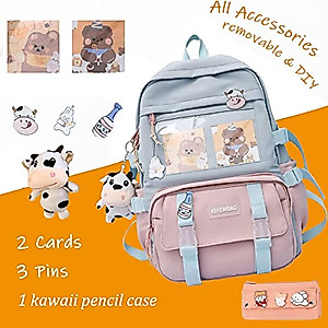 LIEEI Kawaii Backpack with Cute Pins and Plush Pendant for Teen Girls School Large Capacity Waterproof School Bag Bookbag