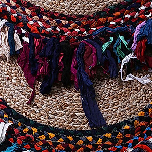 Devik Decor Braided Boho Natural Cotton Chindi & Jute Rugs Reversible Non Slip Carpet Round Area Rug for Farmhouse Living Room Bedroom Kitchen Outdoor Mate, AR02 (3FT_Round (36 Inches X 36 Inches))