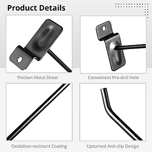yeesport 50 Packs Black Metal Slatwall Hooks, 6 and 4Inch Tool-Free Slatwall Accessories Hooks Hangers for Slotwall Panels, Slat Wall Board Hanging Hooks for Garage Shop Retail DisplayKitchen