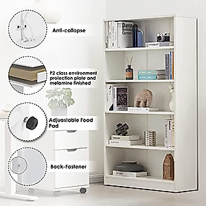 Wood Bookcase 5-Shelf Freestanding Display Wooden Bookshelf for Home Office School (11.6" D*33" W*59.8" H,White)