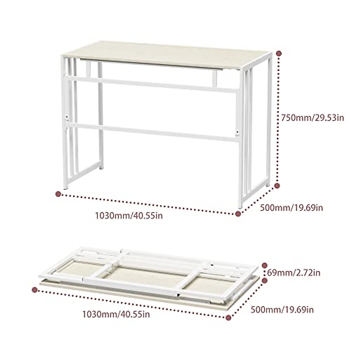 Gezen Folding Desk 40'' Computer Desk for Home Office, No Assembly Office Desk Foldable Simple Study Writing Desk Table for Small Spaces(Beige, White)