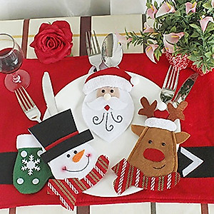Weimay 1Pcs Christmas Dinner Table Decorations Tableware Holder Christmas Socks Decorations Mini Christmas Stockings Knife Spoon Fork Bag for Xmas Party Dinner Table Decoration
