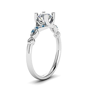 JewelryGift U Prong Twisted Diamond Ring Sterling Silver Natural Blue Topaz Round Shape Blue Color Split Shank Engagement Ring Prong Setting in Size 6 Handcraft Chakra Healing