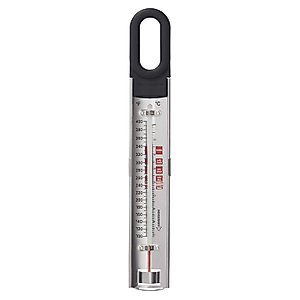 KitchenAid KQ907 Curved Stainless Steel Paddle Style Candy and Deep Fry Thermometer with pan clip, TEMPERATURE RANGE: 100F to 400F, Black