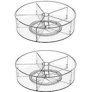 Slideep Lazy Susan Plastic Turntable Divided Spinner for Kitchen Cabinet, Pantry, Fridge, Cupboard, Counter Organizing Fully Rotating Organizer for Food, Spices, and Condiments, 11.5" Clear - 2 Pack