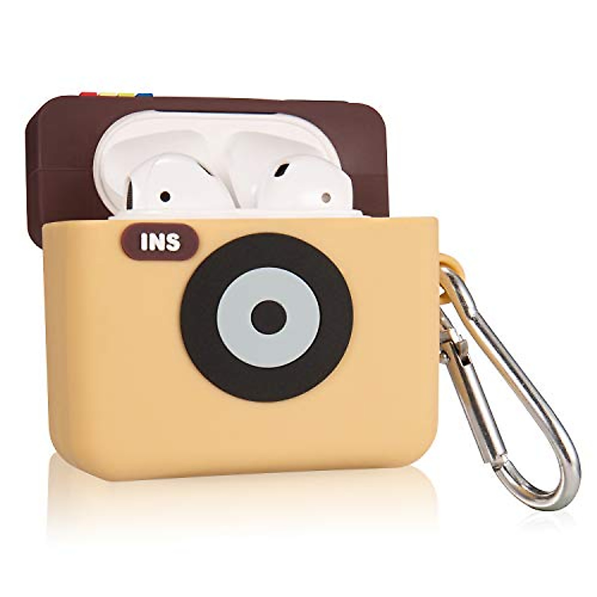 Mulafnxal for Airpods 1&2 Case, Cute 3D Funny Cartoon Soft Silicone Fun Protective Airpod Cover Design Shockproof Skin, Trendy Fashion Accessories Cases for Teens Girls Air pods (Grey Yellow Camera)