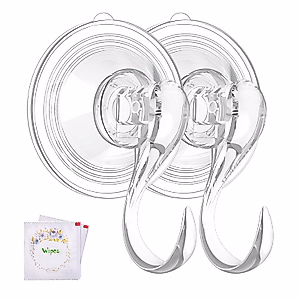 VIS'V Wreath Hanger, Large Clear Heavy Duty Suction Cup Wreath Hooks with Wipes 22 LB Removable Strong Window Glass Door Suction Cup Wreath Holder for Halloween Christmas Wreath Decorations - 2 Pcs