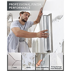 Skimming Blade, Firecore 24 Inch Drywall Tools Aluminum Housings, Stainless Steel Skim Coating Blade Knockdown Texture Knife, Smoothing Spatula for Drywall Repair Plaster Walls Wall-Board Sheetrock