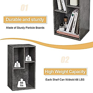 VECELO 3-Cube Open Bookcase, Small Bookshelf with Height Difference Shelves for Most Books, Horizontal Available, 2-Tier Storage Organizer for Home Office, Living Room, Grey