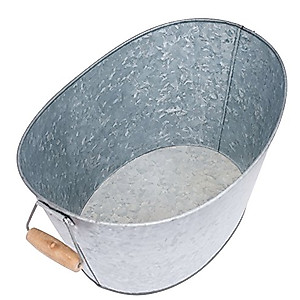 BirdRock Home Galvanized Beverage Tub, Caddy and Tray Set - 3 Piece - Party Tray Platter Drink Holder - Silverware Caddy - Wooden Handles