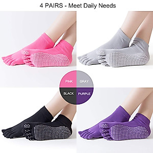 CAFANDY Yoga Toe Socks with Grips for Women Non-slip Socks for Pilates Barre Fitness Dance 4 Pairs