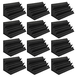 Bekith 12 Pack Acoustic Foam Bass Trap Studio Foam, SoundProof Padding Panels Noise Dampening Wall Corner Block Finish for Studios Home and Theater, 12" X 7" X 7"