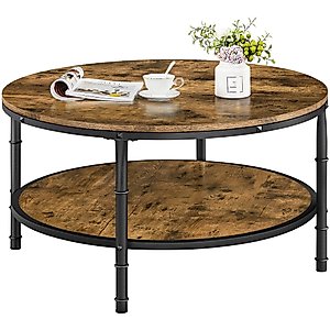 Yaheetech 35" Round Coffee Table for Living Room, 2-Tier Rustic Brown Wooden Coffee Table with Open Storage Shelf for Small Space, Apartment & Office